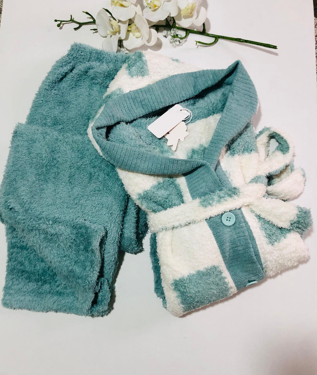 Ensemble Pyjama Polaire Vert d’Eau avec Peignoir à Capuche – Élégance ...